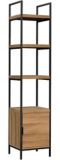 CANVAS Robson 4-Tier Metal Frame Narrow Bookcase With Storage Door, Oak ...