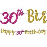 Glitter 30th Birthday Letter Banner, Pink & Gold Party City
