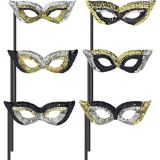 Black, Gold & Silver Masquerade Masks, 6-pk Party City