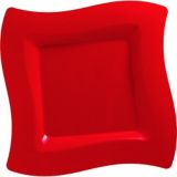 Wavy Square Premium Plastic Dinner Plates, Apple Red, 10-pk Party City